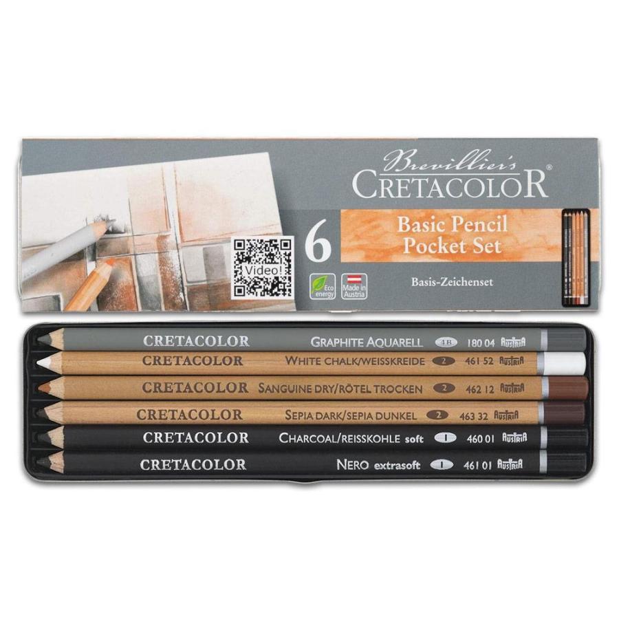 Cretacolor Basic Drawing Set Temel Çizim Kalemleri 6lı Metal Kutu